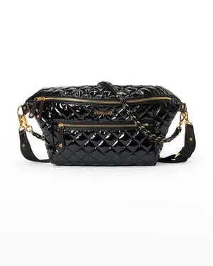 Mz Wallace Crosby Patent Quilted Sling Belt Bag - Black Lacquer Cro