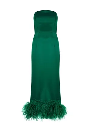 16Arlington Minelli Emerald Feather-trimmed Satin Midi Dress