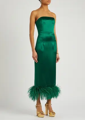 16Arlington Minelli Emerald Feather-trimmed Satin Midi Dress