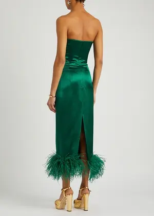 16Arlington Minelli Emerald Feather-trimmed Satin Midi Dress