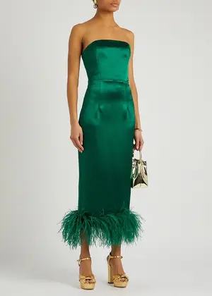 16Arlington Minelli Emerald Feather-trimmed Satin Midi Dress