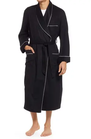 Majestic International Woven Cashmere Robe - Blackness W/silver Braid