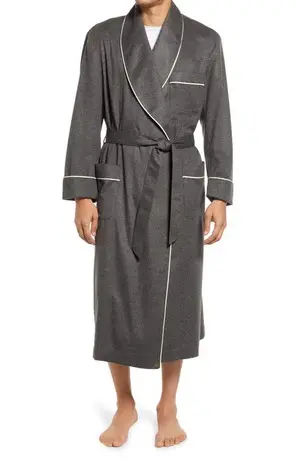 Majestic International Woven Cashmere Robe - Fog W/ Cream Braid
