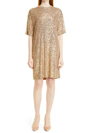 Boss Esenni Sequin Shift Dress - Gold | Editorialist