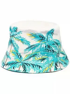 Palm Angels Palm Angels Palm-Print Bucket Hat White