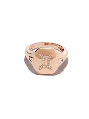 Shay 18k Rose Gold Gemini Diamond Signet Ring - Pink