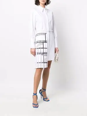 Off-White Pleated Panel Shirt Dress