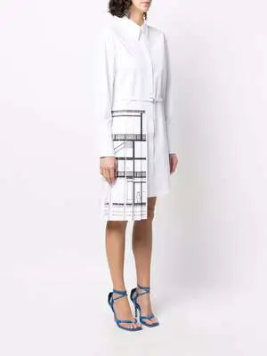 Off-White Pleated Panel Shirt Dress