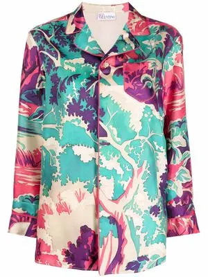 Red Valentino Abstract-print Pyjama-style Silk Shirt - Green