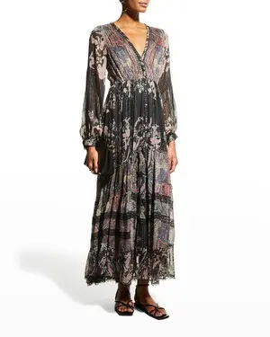 Rococo Sand Long Puff-Sleeve Paisley Dress In Black - 68% Off | Editorialist