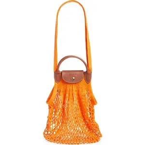 Longchamp Longchamp Le Pliage Filet Knit Shoulder Bag Bright Orange