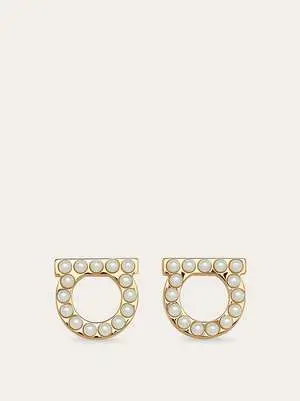 FERRAGAMO Gancini Pearl Stud Earrings Gold