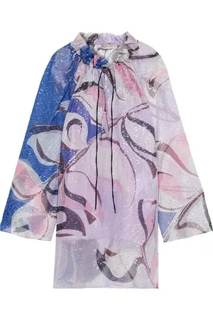 Emilio Pucci Printed Metallic Fil Coupé Silkblend Chiffon Tunic - Lavender