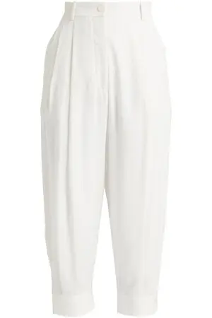 Emilio Pucci Cropped Pleated Crepe De Chine Tapered Trousers - White