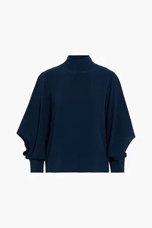 Iris & Ink Vivienne Organic Silk Crepe Blouse - Navy