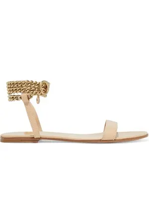 GIANVITO ROSSI Chain-trimmed Leather Sandals - Beige