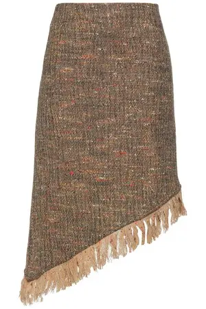 GANNI Asymmetric Fringed Donegal Woolblend Tweed Skirt - Light Brown