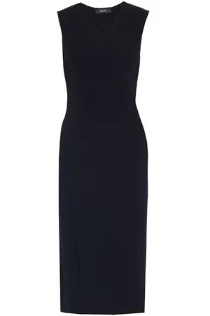 Theory Wrapeffect Ribbed Merino Woolblend Midi Dress - Black