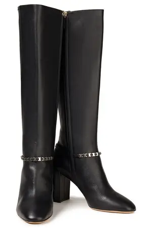 FERRAGAMO Tribu 85 Chain-trimmed Leather Knee Boots - Black