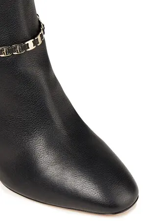 FERRAGAMO Tribu 85 Chain-trimmed Leather Knee Boots - Black