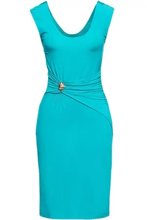 Roberto Cavalli Appliquéd Ruched Stretch-jersey Dress - Teal