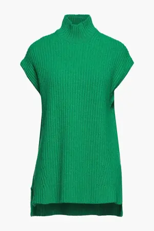GANNI Ribbed Woolblend Turtleneck Sweater - Green