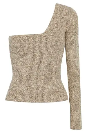 Ronny Kobo Eskarina Oneshoulder Marled Ribbedknit Top - Cream