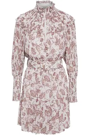 NICHOLAS Belted Printed Crepe Mini Dress - White