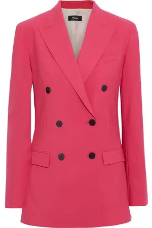 Theory Double-Breasted Wool-Blend Blazer Magenta