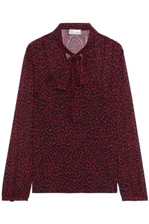 Red Valentino Pussybow Leopardprint Chiffon Blouse - Claret