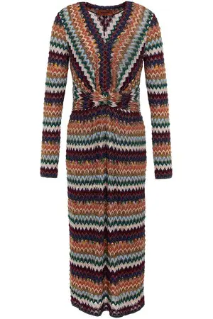 Missoni Twistfront Metallic Crochetknit Woolblend Midi Dress