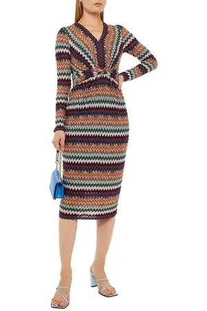 Missoni Twistfront Metallic Crochetknit Woolblend Midi Dress