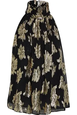 IRO PARIS Lazana Ruffletrimmed Metallic Fil Coupé Chiffon Top - Gold