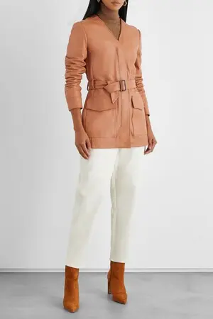 iris & ink - Iris & Ink Woman Brigitte Belted Leather Jacket Camel Size 6