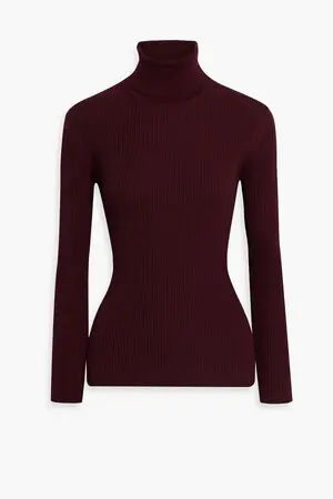Iris & Ink Iris & Ink Floriane Ribbed Merino Wool Turtleneck Sweater - Burgundy
