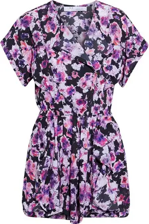 IRO PARIS Floral-print Cotton-gauze Playsuit With Ruffles - Purple