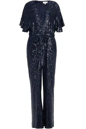 Sachin & Babi Belted Sequined Mesh Jumpsuit - Midnight Blue