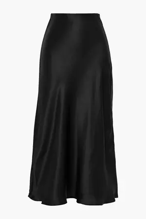 Iris & Ink Mirabelle Organic Silk Satin Midi Skirt - Black