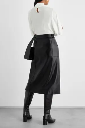 Iris & Ink Beatrice Wrap-effect Leather Midi Skirt