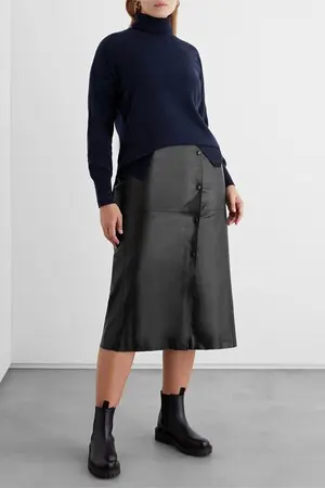 Iris & Ink Beatrice Wrap-effect Leather Midi Skirt