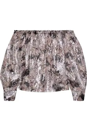 IRO PARIS Tuireo Offtheshoulder Printed Fil Coupé Silkblend Top - Silver