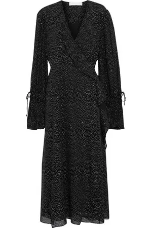 IRO PARIS Shark Ruffletrimmed Glittered Chiffon Midi Wrap Dress - Black