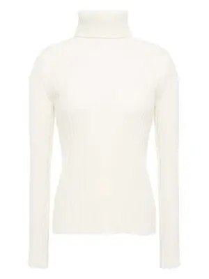 N.peal N.Peal - Ribbed Cashmere Turtleneck Sweater - Gray - M - Ivory