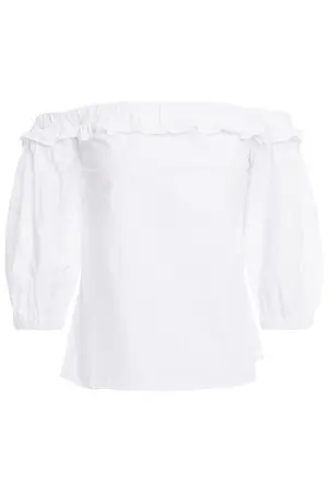 BA&SH Ba&sh Pascal Off-the-Shoulder Ruffle-Trimmed Cotton-Poplin Top
