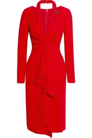 Oscar De La Renta Cutout Draped Wool-crepe Midi Dress - Red