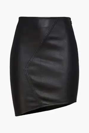 Ba&sh Asymmetric Leather Mini Skirt - Black