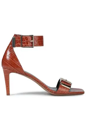 Zimmermann Buckled Croceffect Leather Sandals - Tan