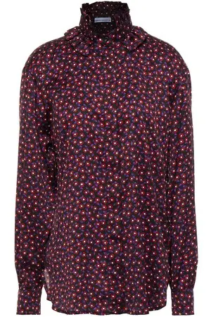 Rabanne Ruffletrimmed Floralprint Satin Blouse - Black