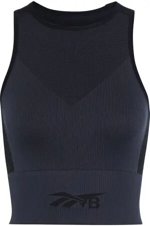 Reebok X Victoria Beckham Cropped Twotone Stretchjacquard Tank - Dark Gray