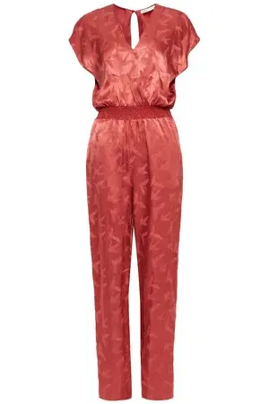 Maje Wrap-effect Satin-jacquard Jumpsuit - Brick